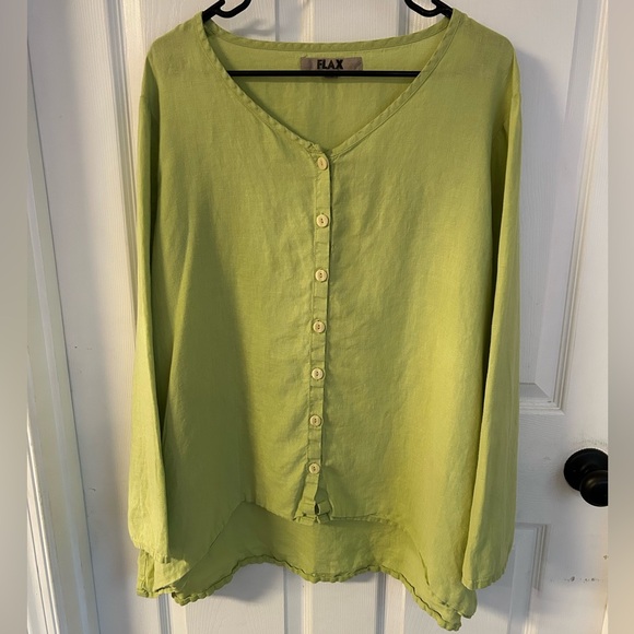 Flax | Tops | Flax 0 Linen Lime Green Buttonup Top Oversized Medium ...
